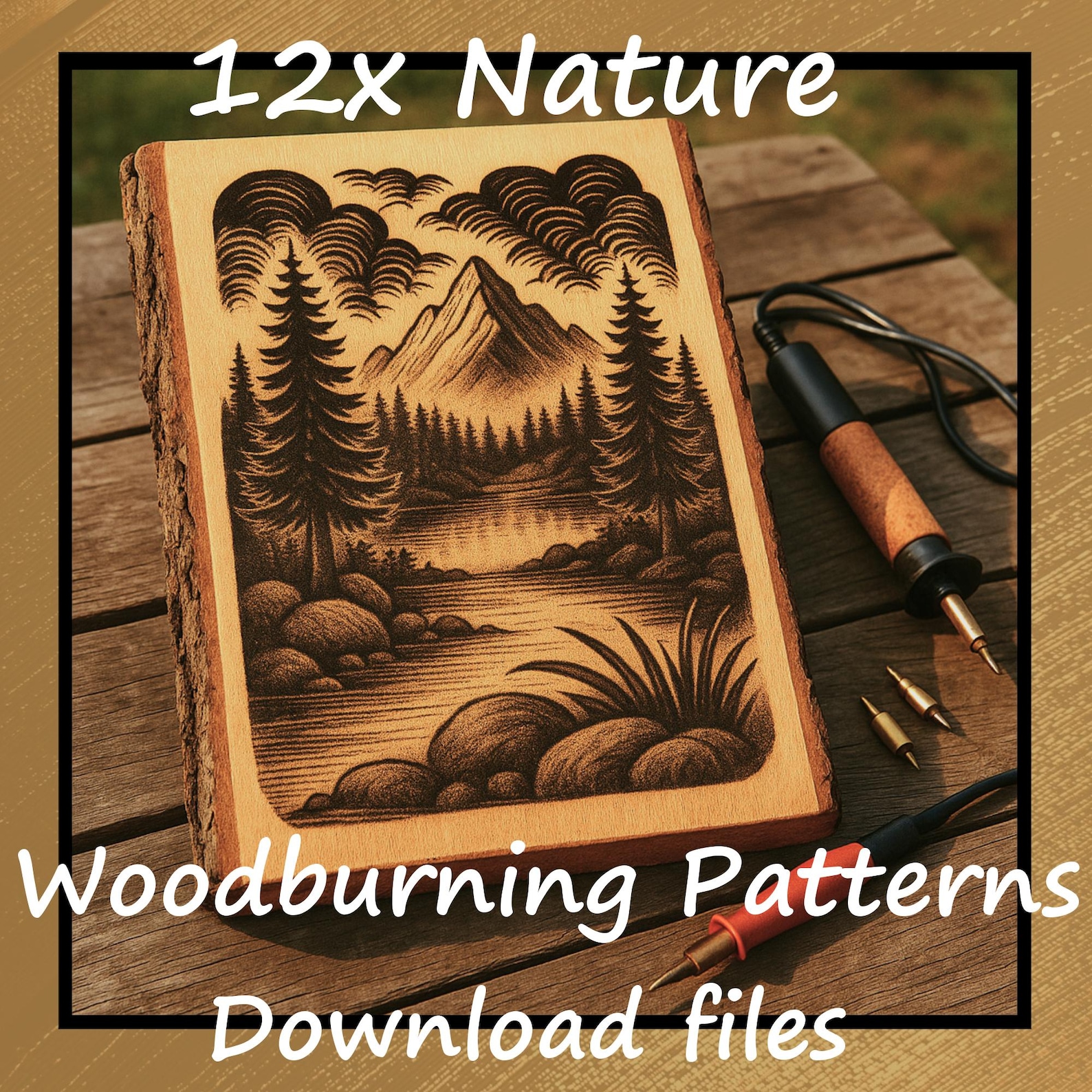 12x Nature Woodburning Patterns - Printable Nature-inspired Designs PNG ...