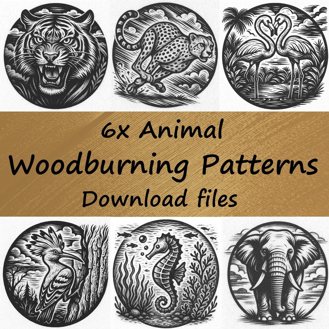 6x Animals Woodburning Patterns - Printable Animals-inspired Designs ...