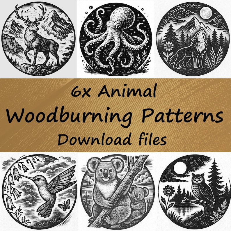 6x Animals Woodburning Patterns - Printable Animals-inspired Designs ...