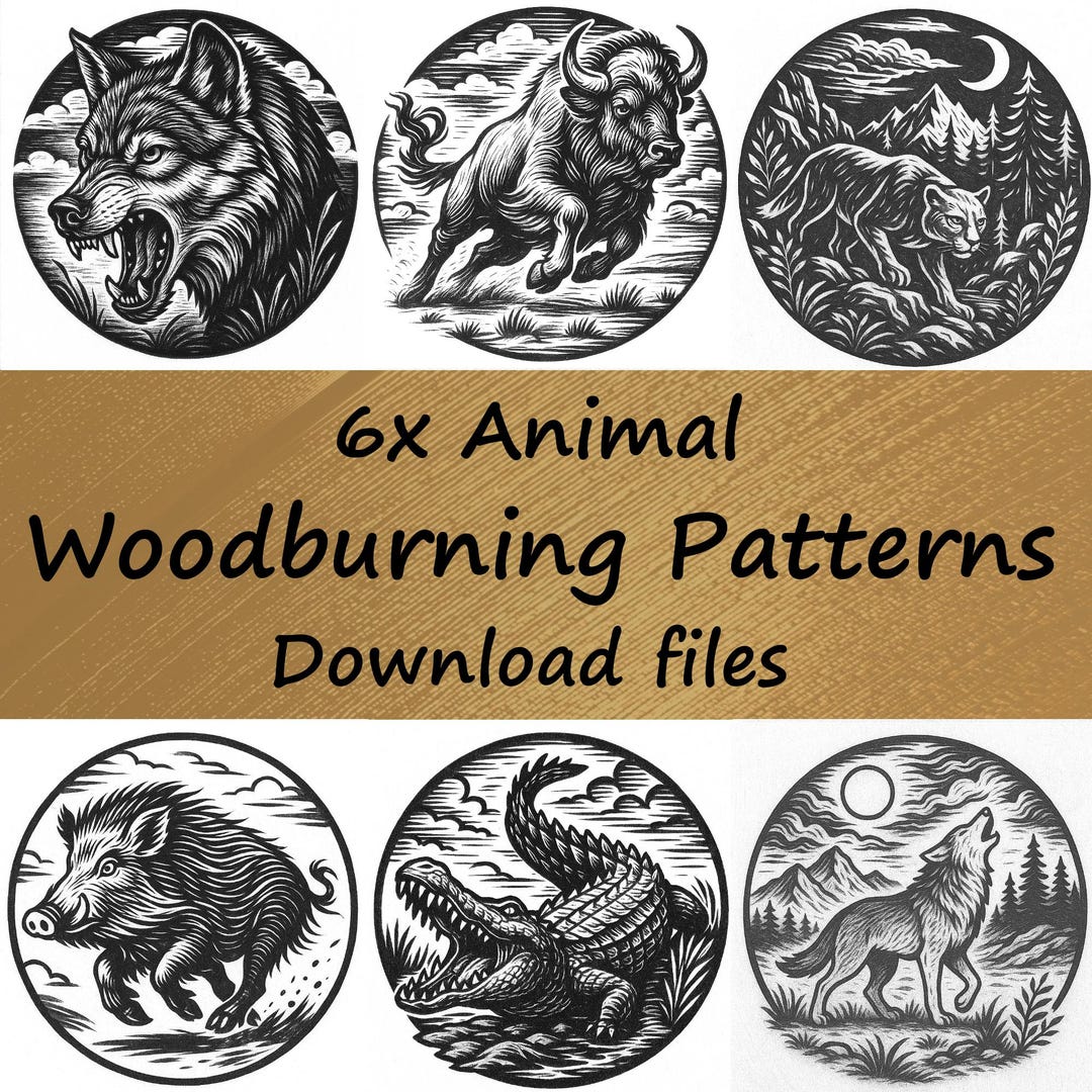 6x Animals Woodburning Patterns - Printable Animals-inspired Designs ...