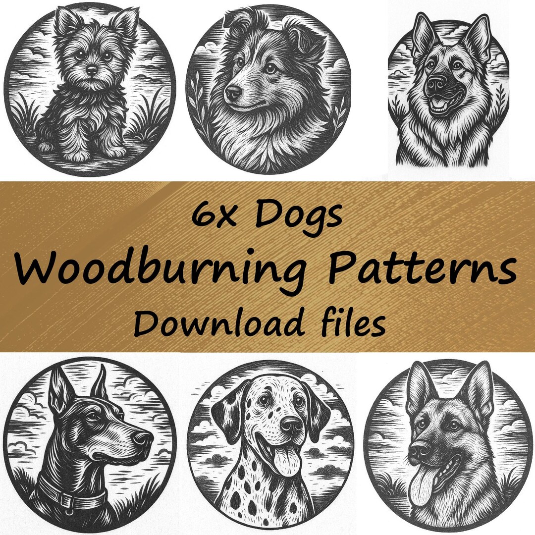 6x Dogs Woodburning Patterns - Printable Animals-inspired Designs PNG ...