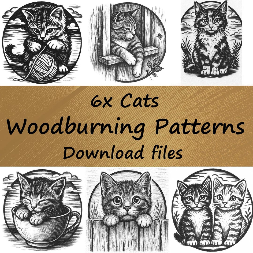 6x Cats Woodburning Patterns - Printable Animals-inspired Designs PNG ...