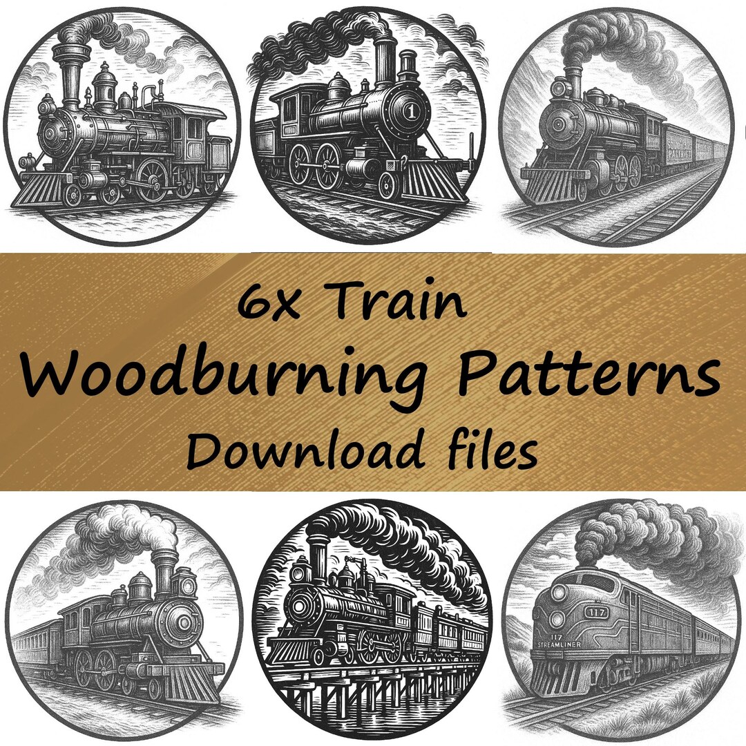 6x Train Woodburning Patterns - Printable Animals-inspired Designs PNG ...