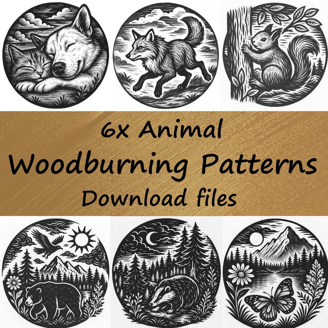 6x Animals Woodburning Patterns - Printable Animals-inspired Designs ...