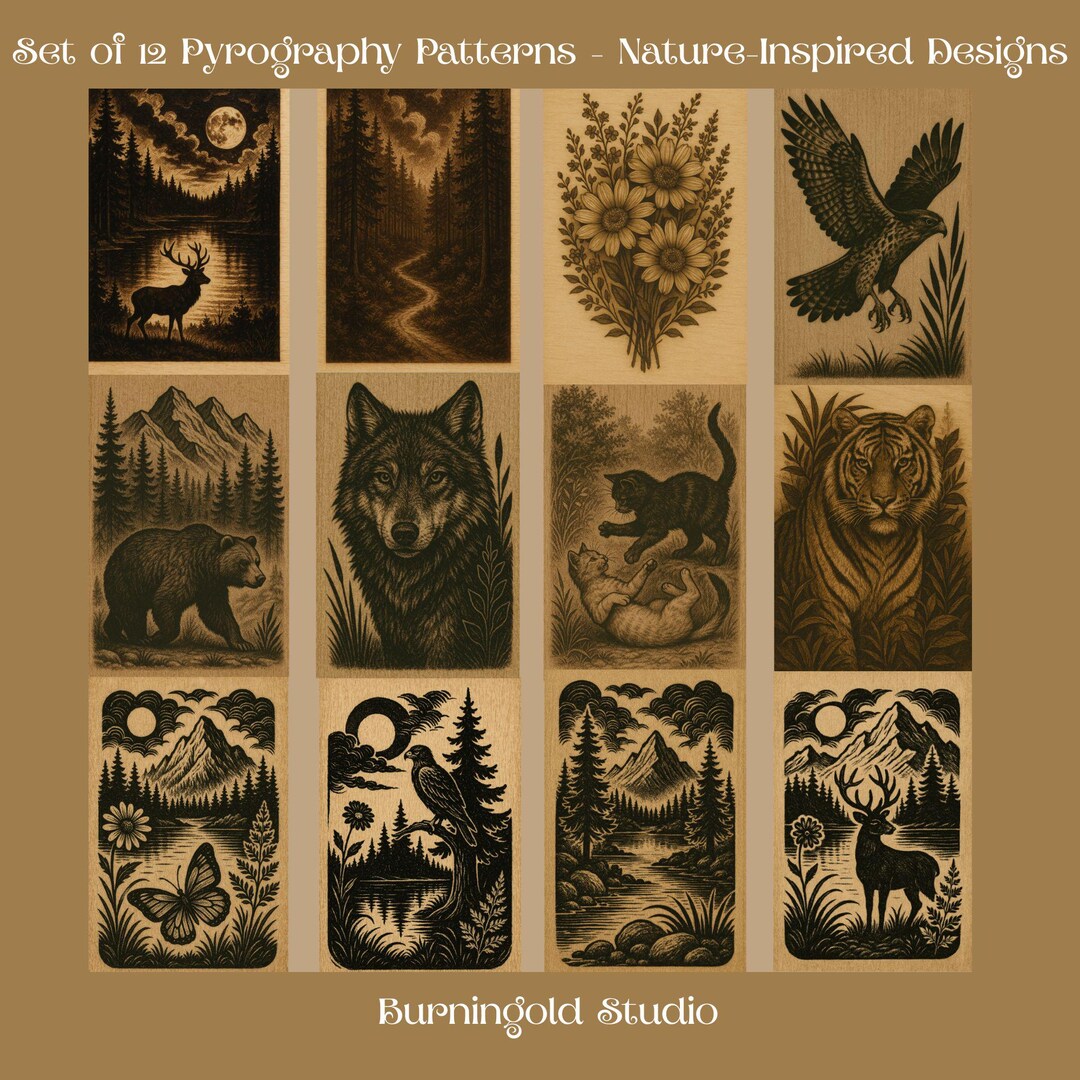 12 Pyrography Patterns - Printable Nature-inspired Designs | Wood ...