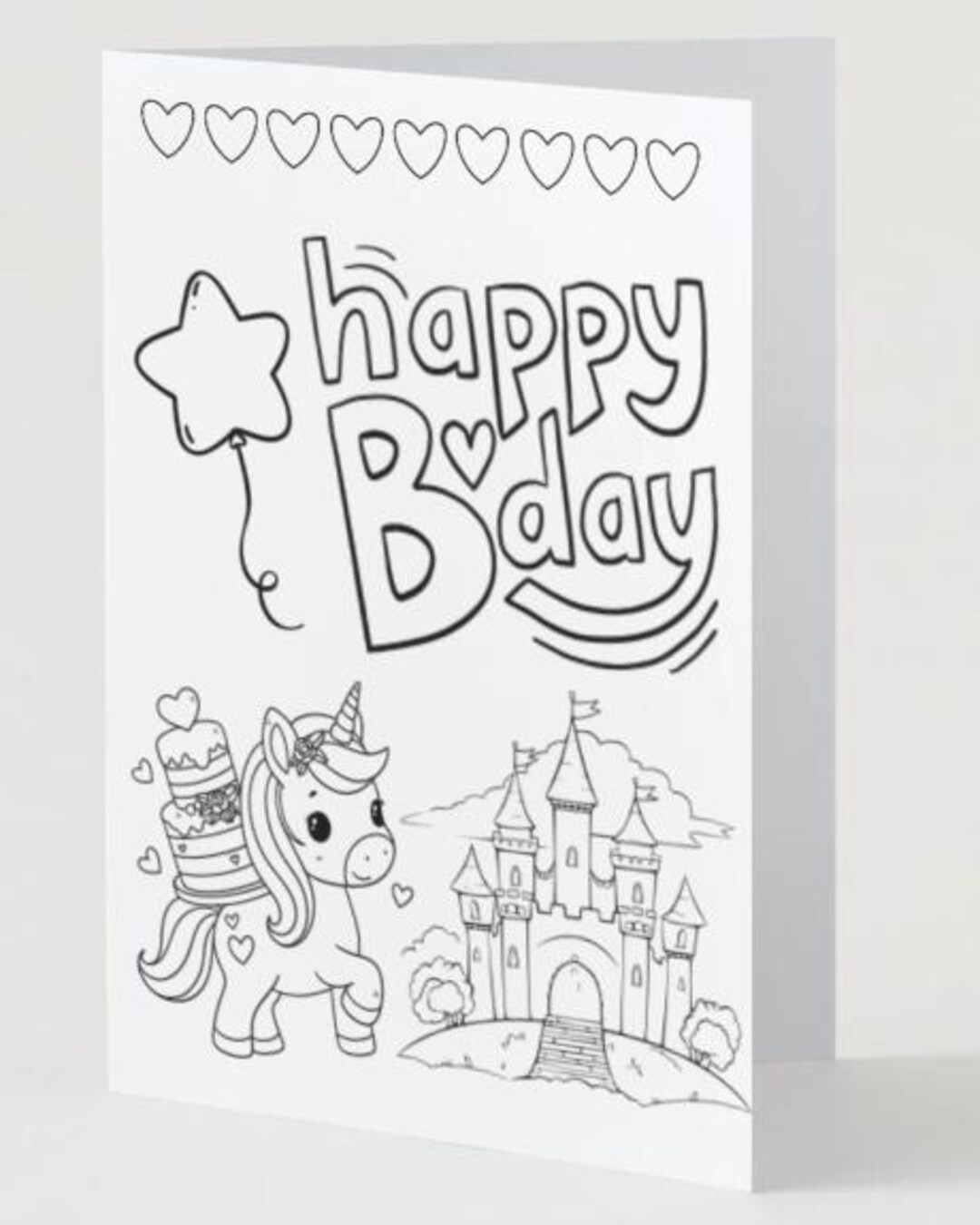 Printable Unicorn Happy Birthday Card to Color – DIY Coloring Card for ...