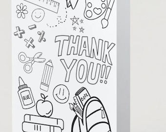 Printable Thank You Teacher Paper to Color – DIY Coloring Card for Kids ...