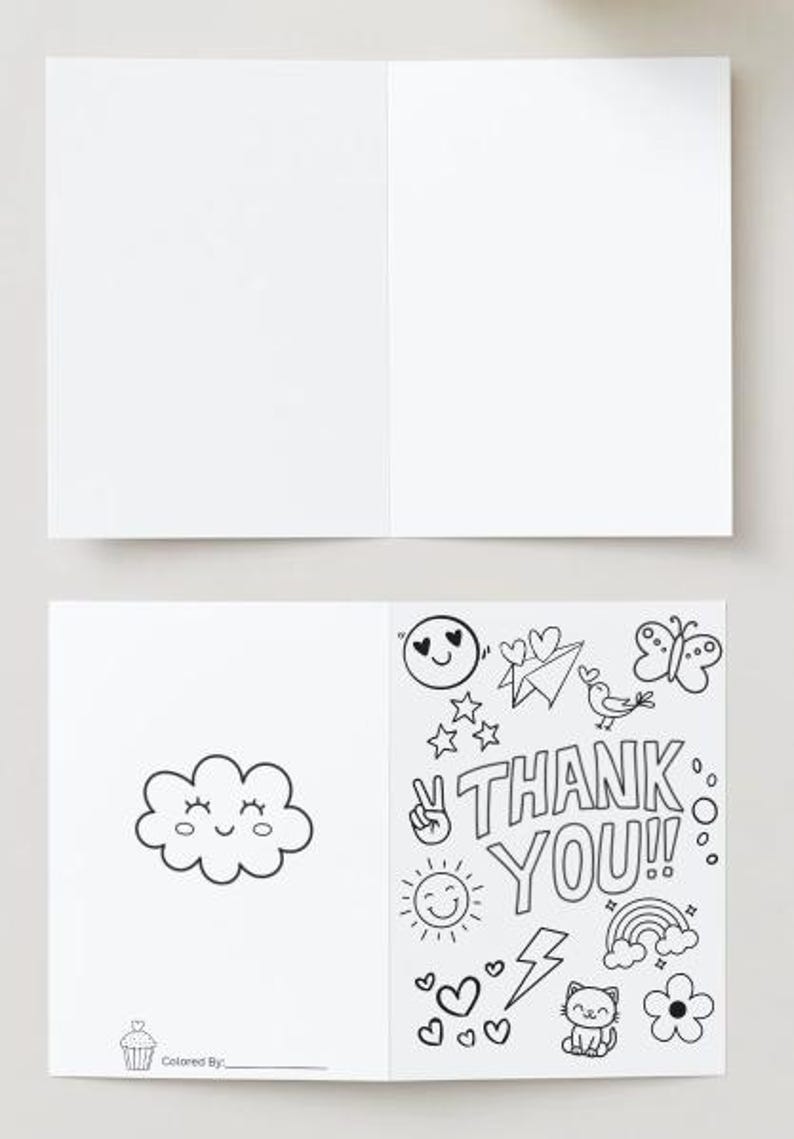 Printable Thank You Card to Color – DIY Coloring Card for Kids, Instant ...