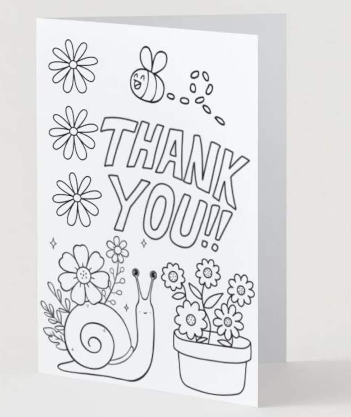 Printable Thank You Card to Color – DIY Coloring Card for Kids, Instant ...