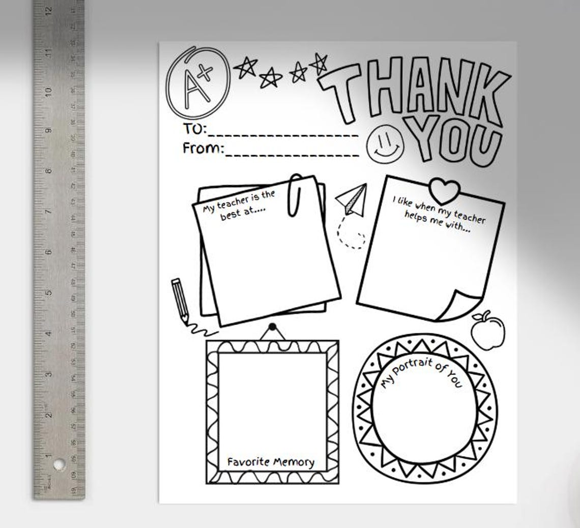 Printable Thank You Teacher Paper to Color – DIY Coloring Card for Kids ...