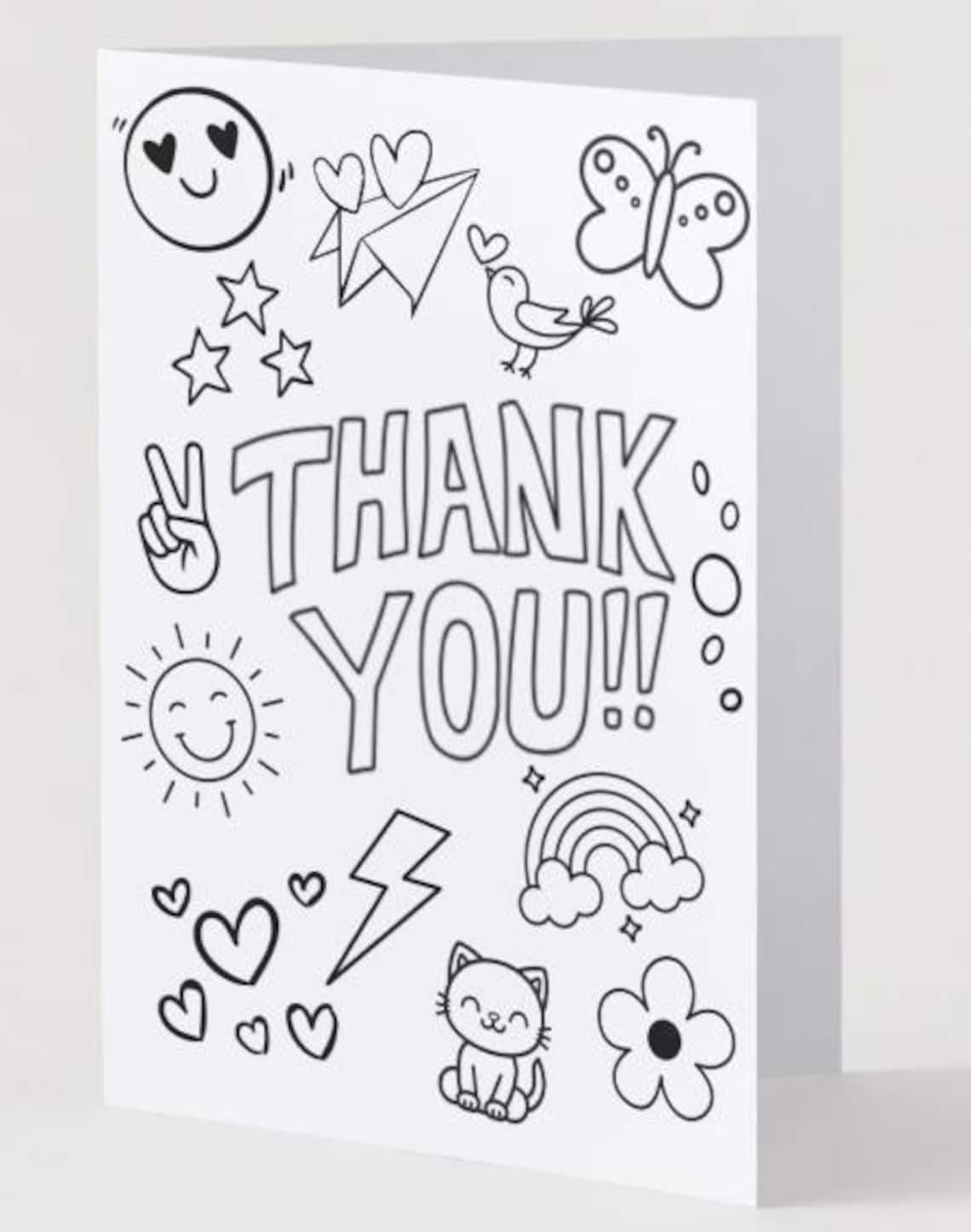 Printable Thank You Card to Color – DIY Coloring Card for Kids, Instant ...