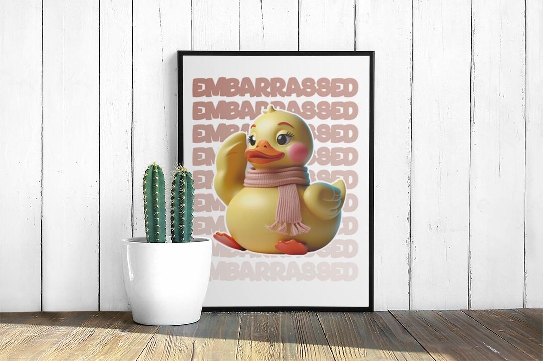 Embarrassed Duck Poster – Cute Blushing Rubber Duck Wall Art – Digital ...