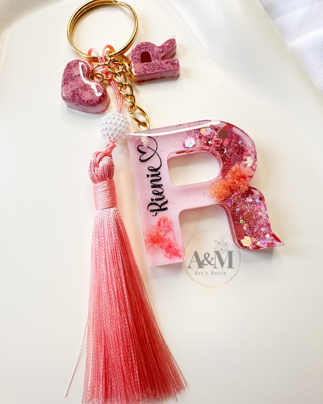 Personalized Resin Initial Keychain Floral Letter, Real Dried Flowers ...
