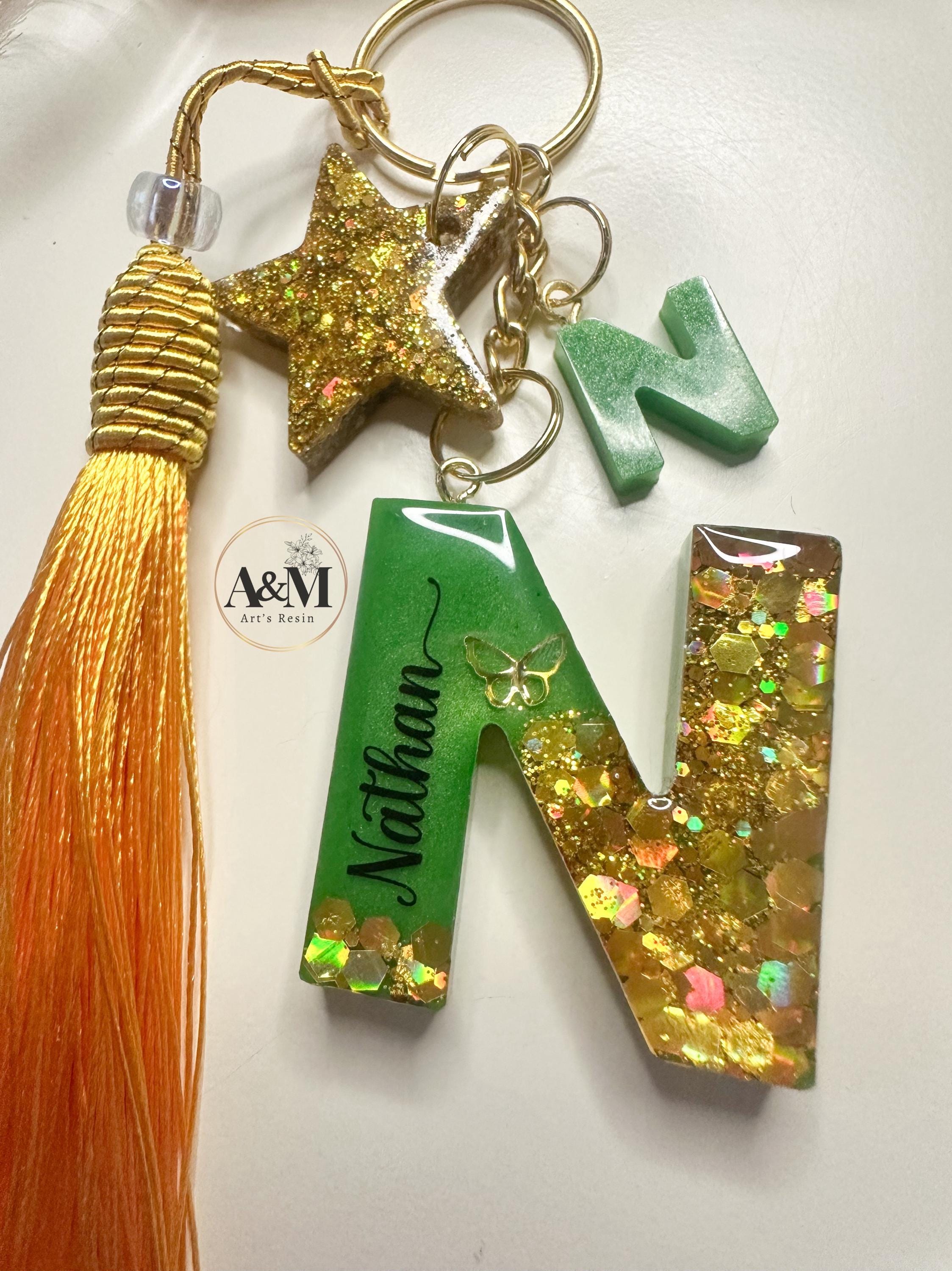 Personalized Glitter Resin Initial Keychain With Butterfly Charm ...