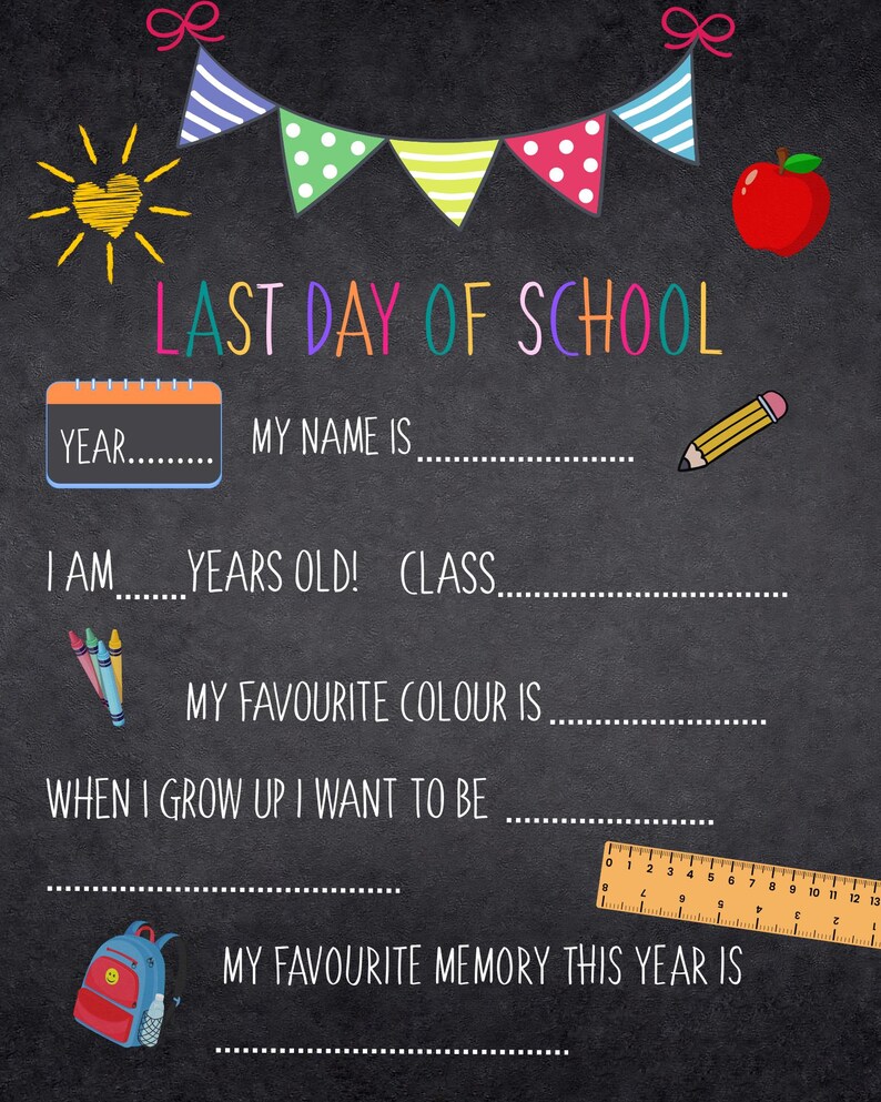 Editable Last Day of School Sign | Canva Template | Chalkboard Poster ...