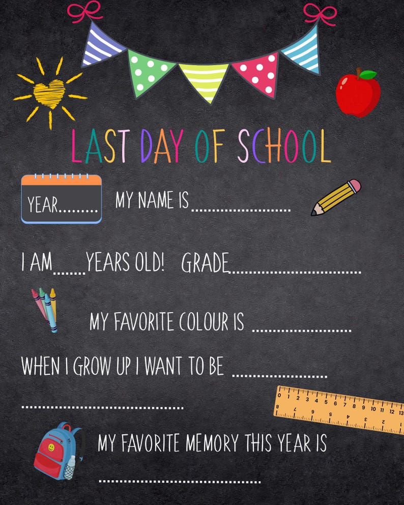 Editable Last Day of School Sign | Canva Template | Chalkboard Poster ...