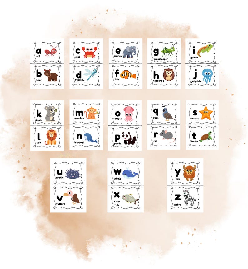 Animal Alphabet Flashcards, Toddler Lowercase ABC Printable, Montessori ...