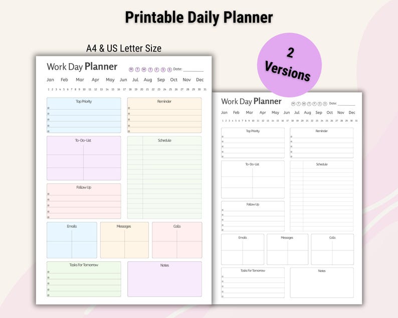 Printable Work Day Planner, Daily Schedule Organizer (A4/US Letter) - Etsy