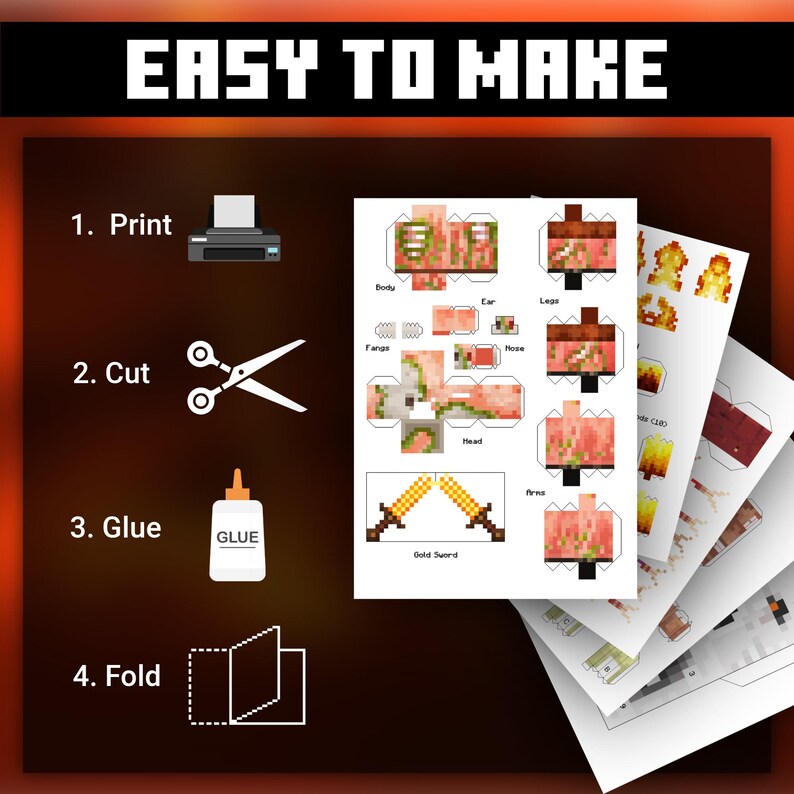 Minecraft Nether Papercraft Set – 10+ Printable Mob Figures, Unique ...