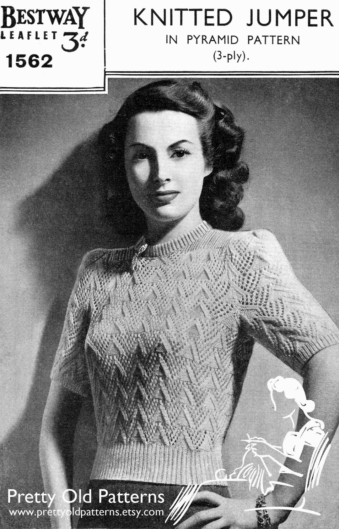 Ladies 1940s Pyramid Jumper Bust 36 Bestway 1562 Vintage Knitting ...