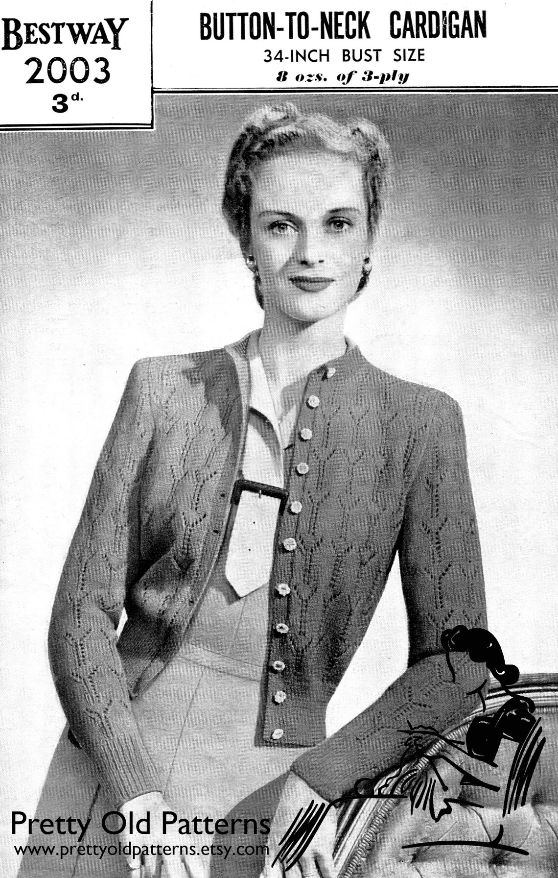 Ladies Button up Lace Cardigan 34 Bust Vintage 1940s Knitting - Etsy