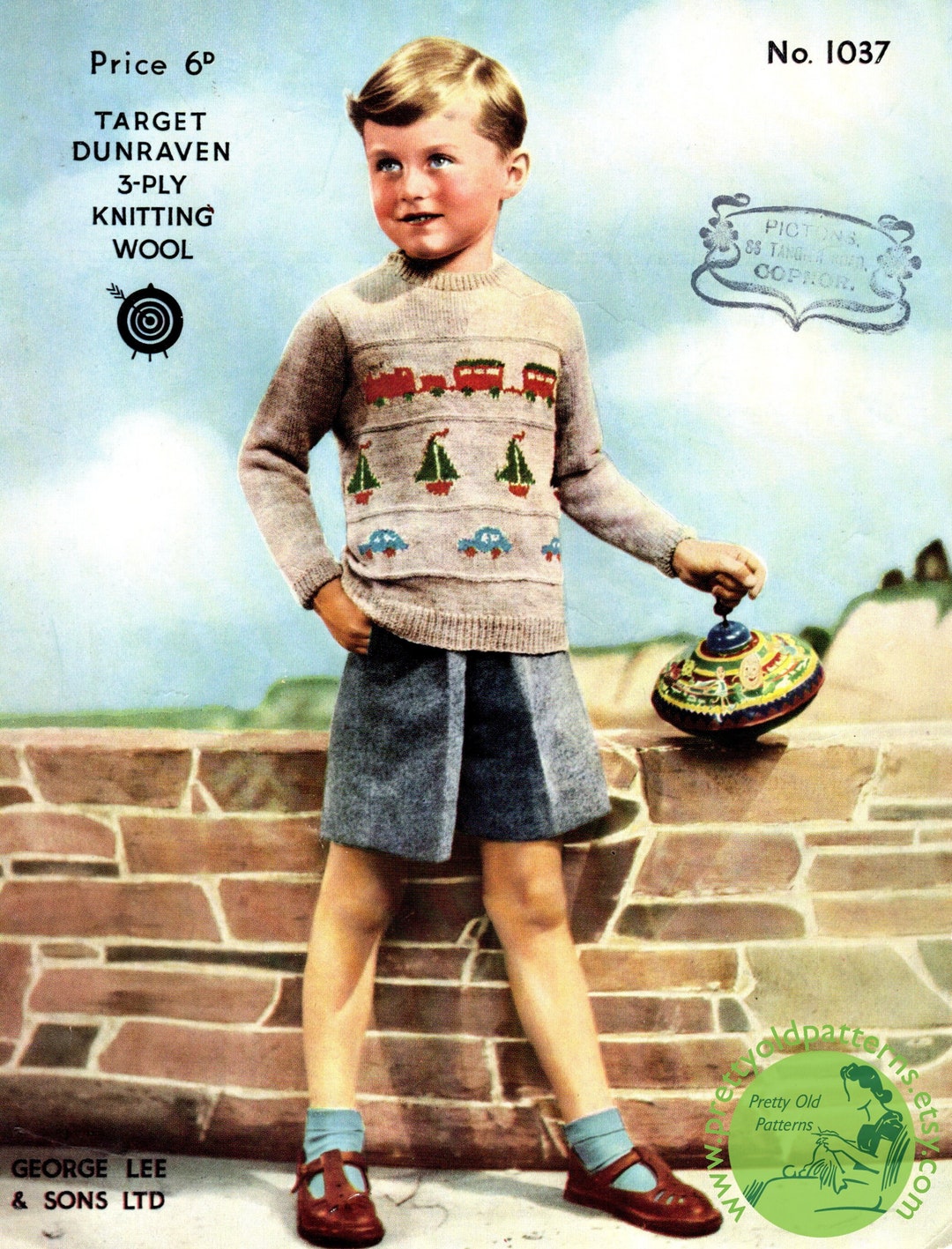 Boy's 1950s Jumper Sweater Intarsia Motifs Train Car and Boat 24 to 26 ...