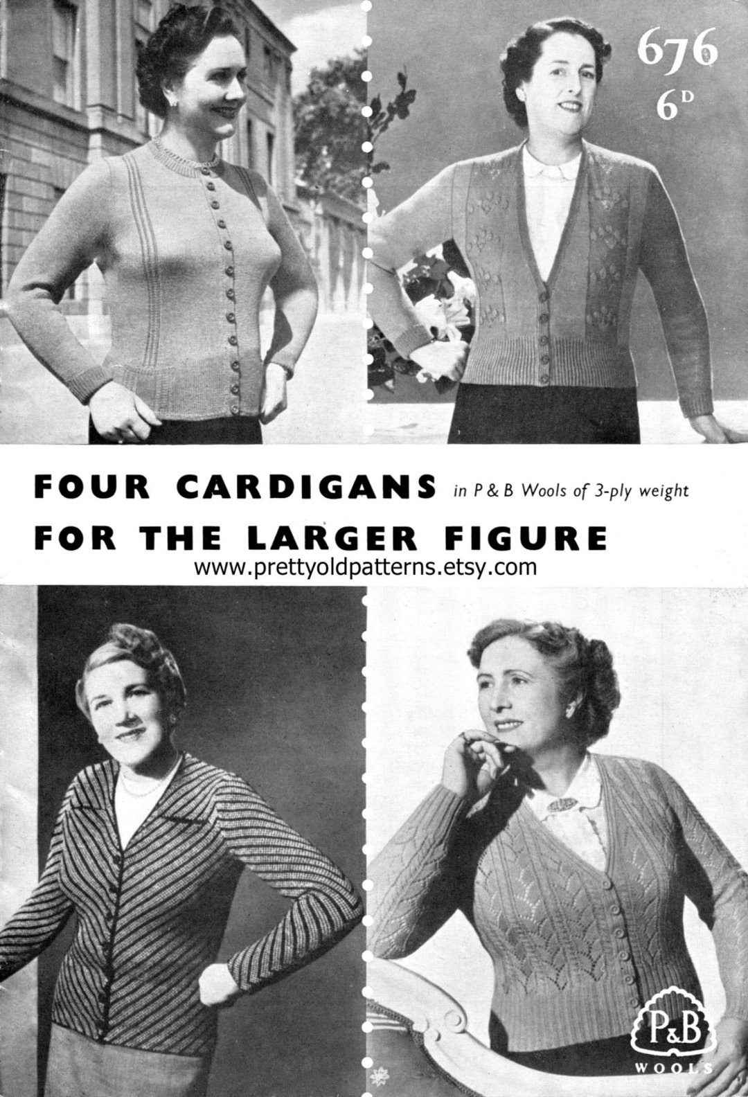 Fabulous 1940s 1950s Plus Size Cardigans 4 Designs 40 to 46 Bust Patons ...