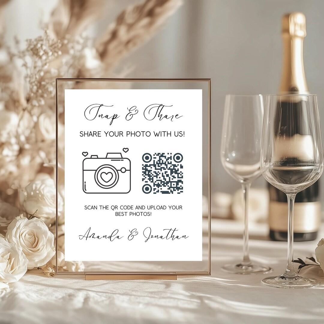 QR Code Wedding Photo Sharing Sign: Editable Canva Template (digital ...