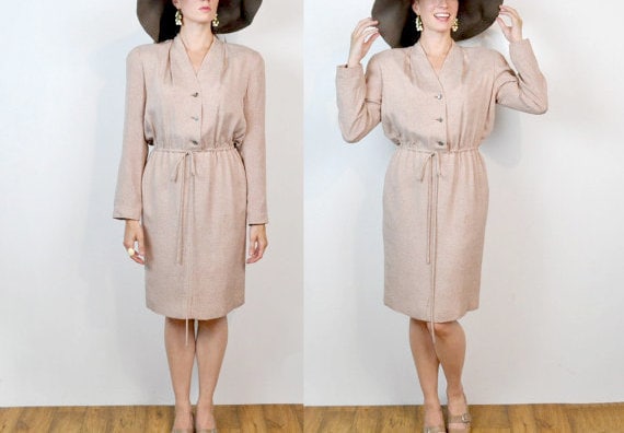 Tahari Work Roses Dress Office Fun Tan Beige Brown Cr… - Gem