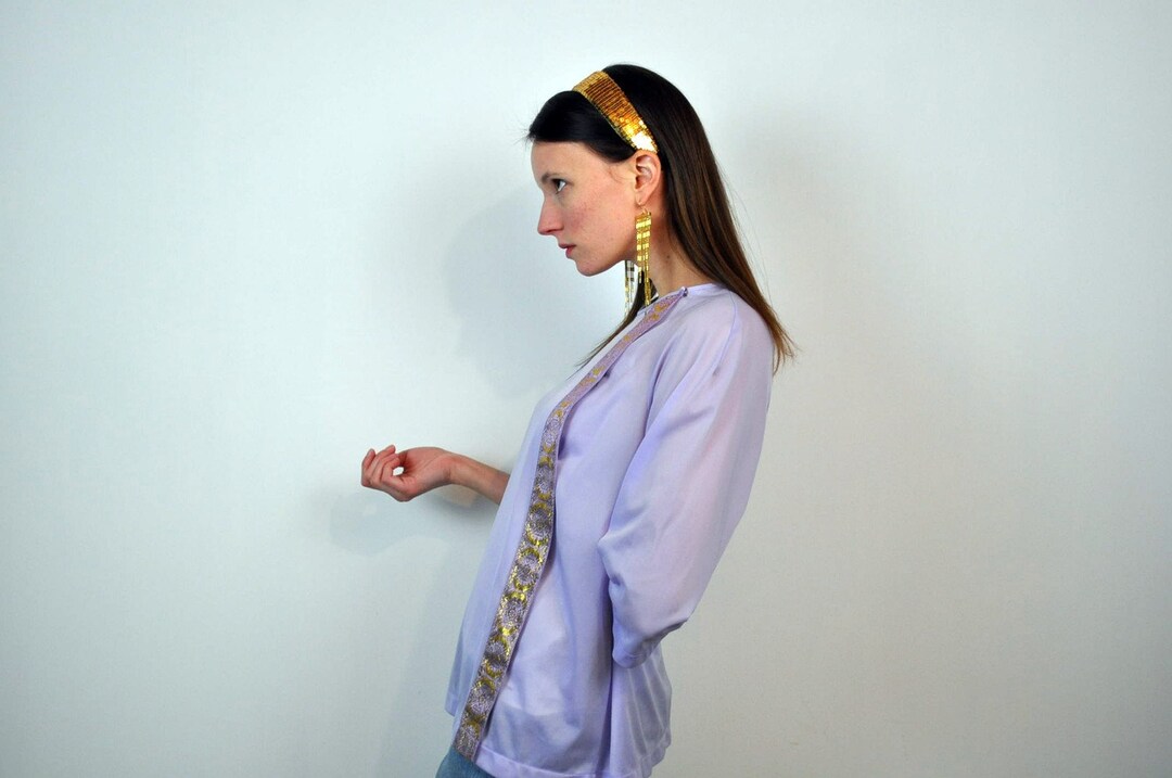 Cleopatra Blouse, Sheer 80s Purple Lavender Lilac Gold Small Medium ...