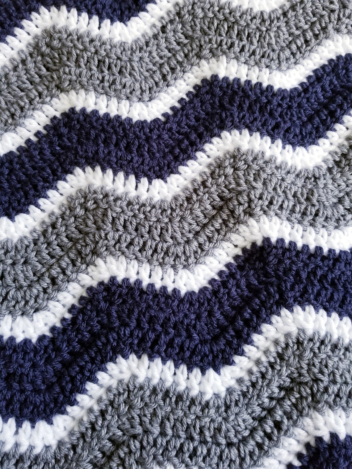 Navy, Gray & White Crochet Baby Blanket Afghan - Etsy