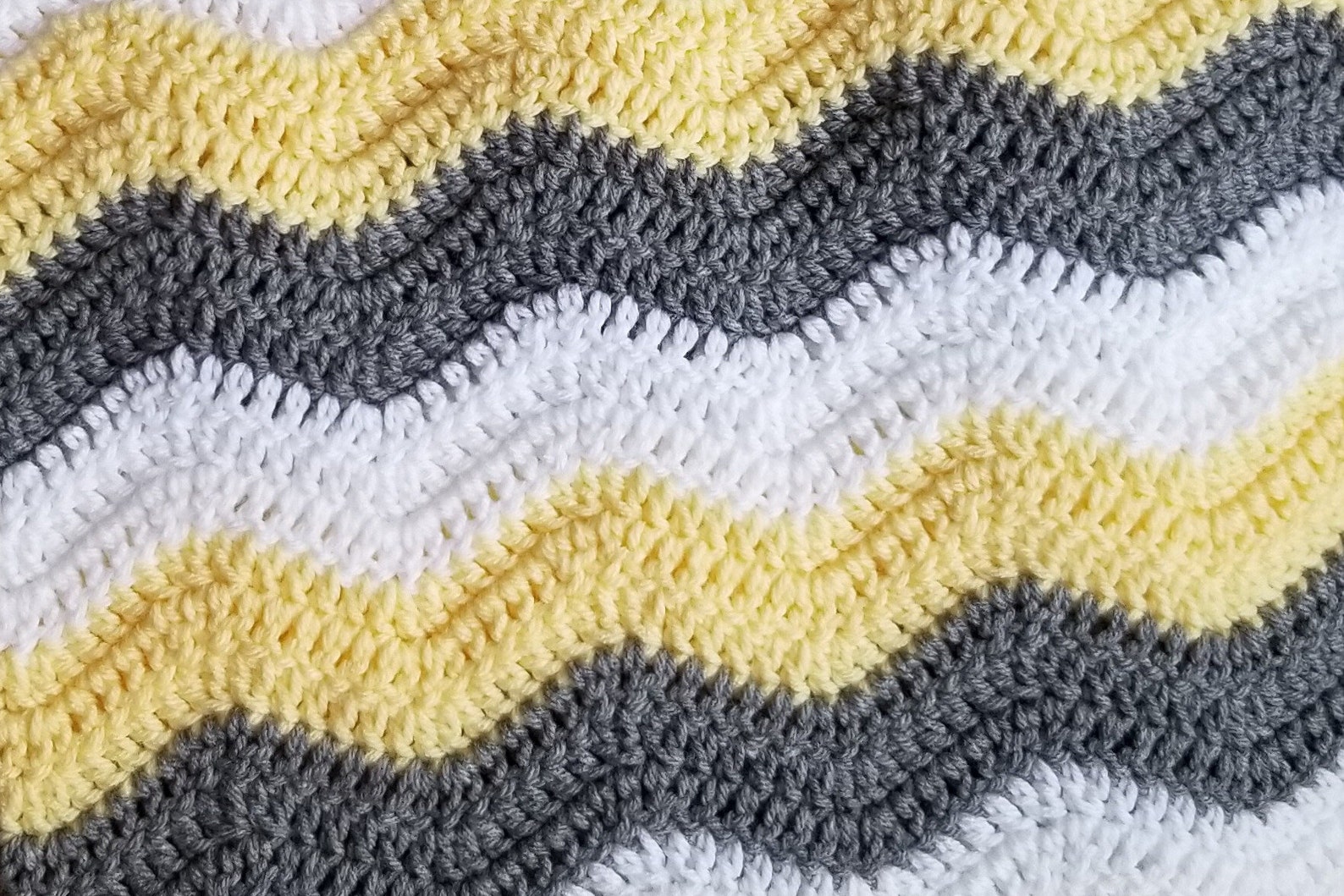 Yellow Gray White Crochet Baby Blanket Afghan Throw Handmade Ready to ...