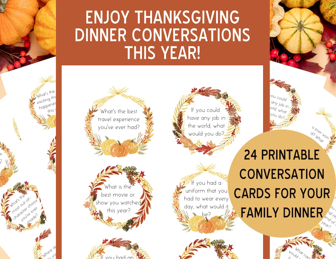 Thanksgiving Dinner Conversation Starter, 24 Questions for Family ...