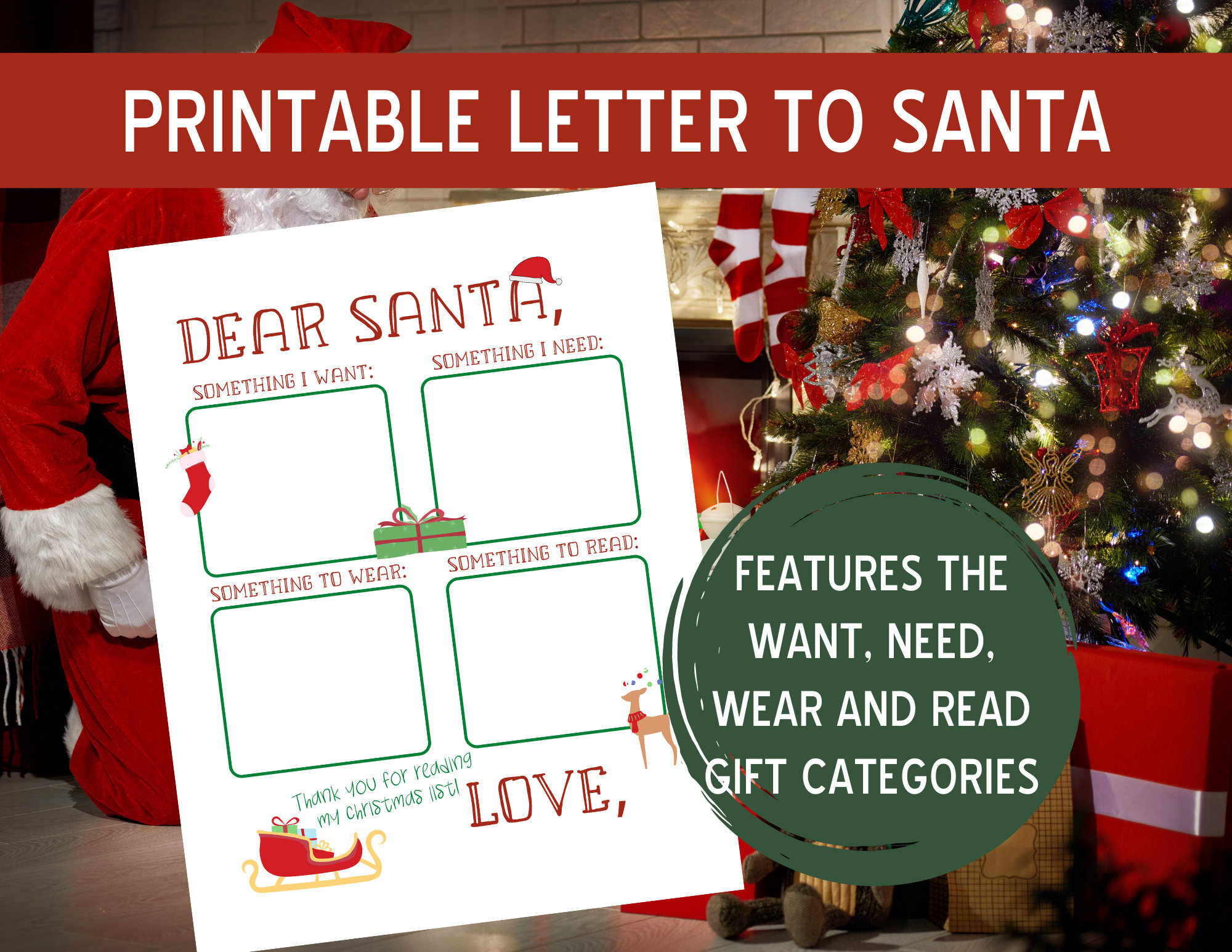 Dear Santa Letter Holiday Wish List, Christmas Wish List Printable ...