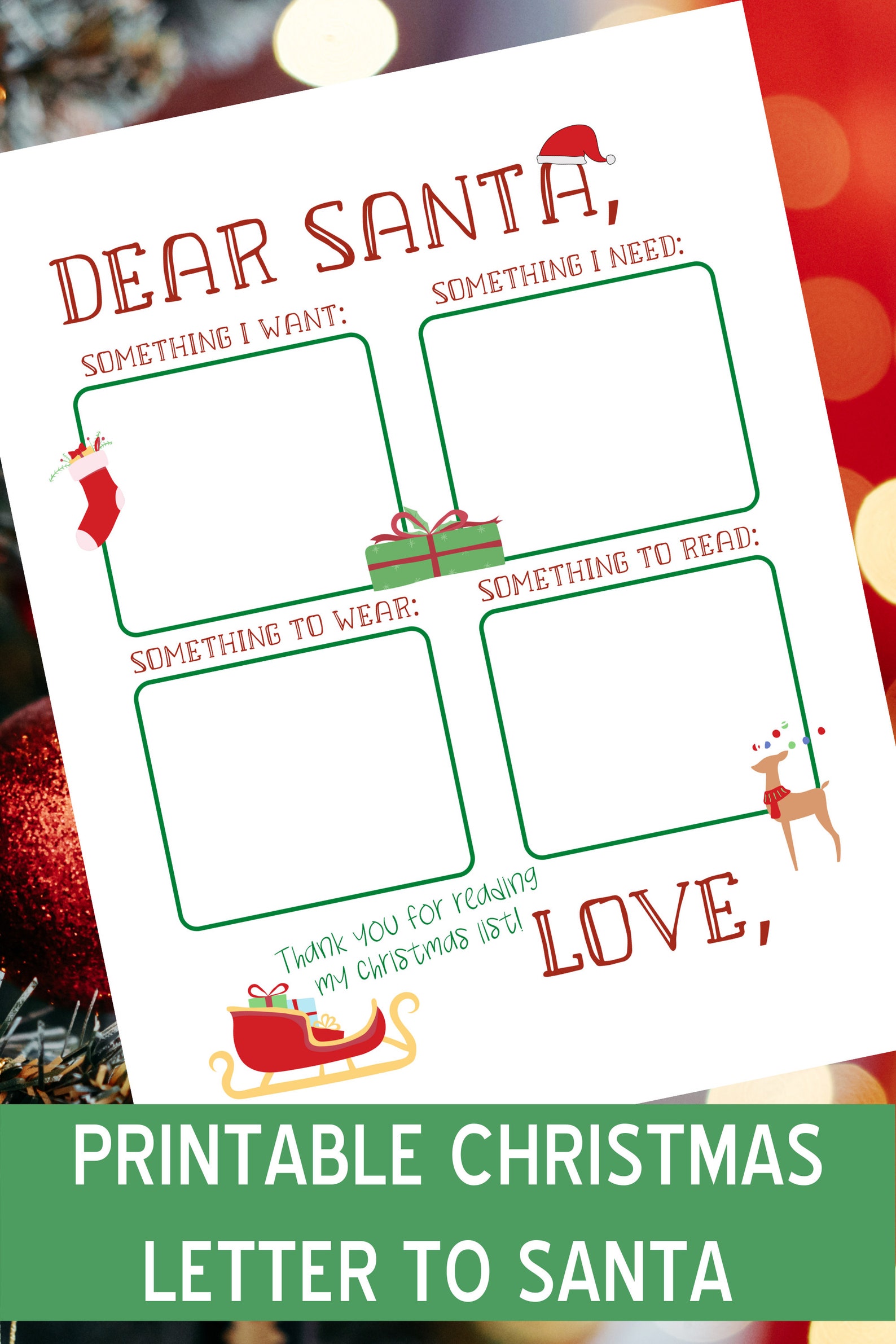 Dear Santa Letter Holiday Wish List, Christmas Wish List Printable ...