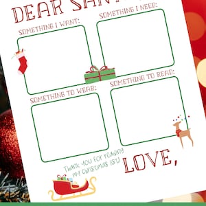 Dear Santa Letter Holiday Wish List, Christmas Wish List Printable ...