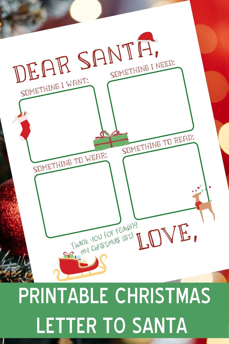 Dear Santa Letter Holiday Wish List, Christmas Wish List Printable ...