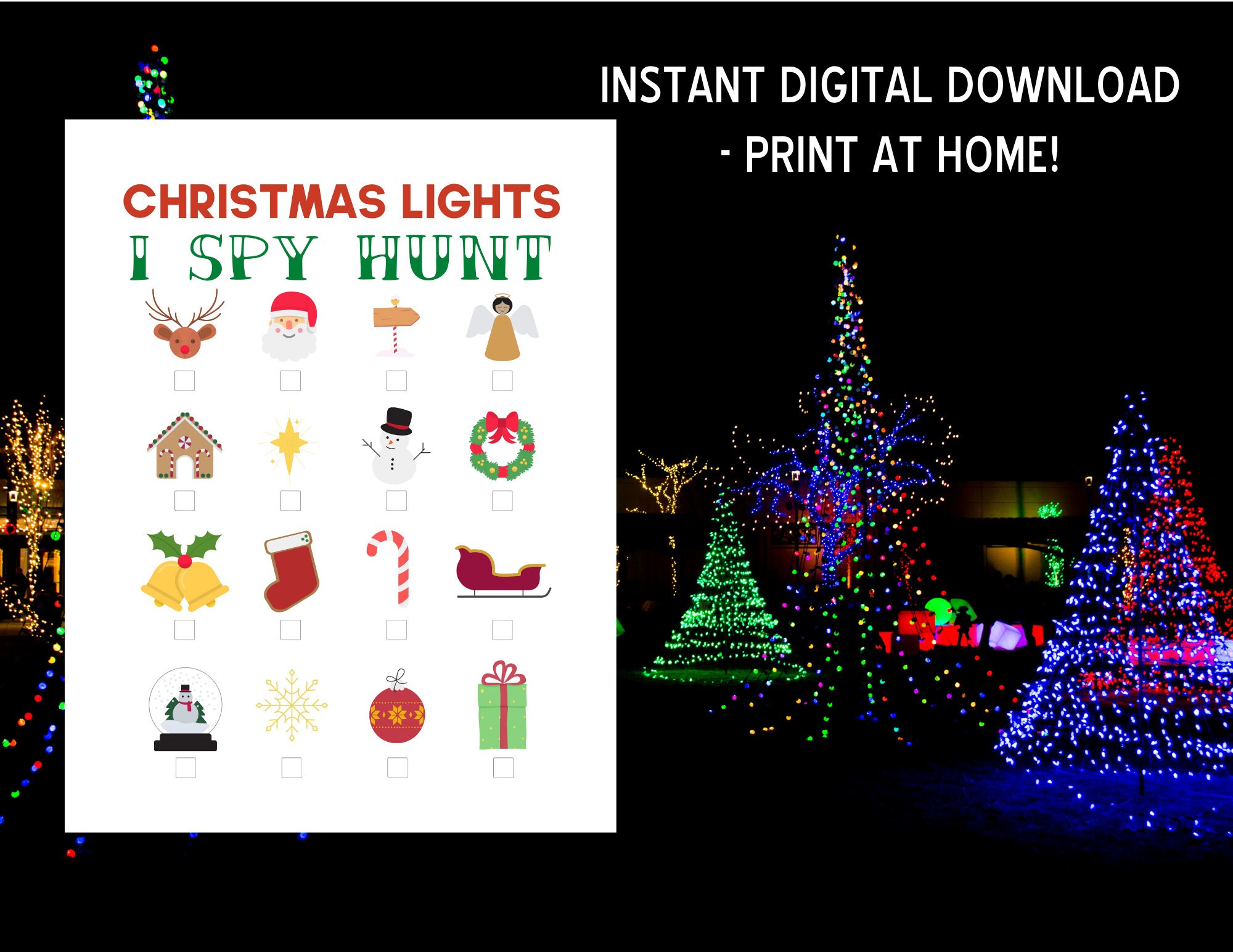Christmas I Spy Printable for Xmas Lights, Kids Christmas Scavenger ...