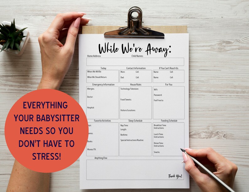 Printable Babysitter Guide With Emergency Contact Information, While We ...