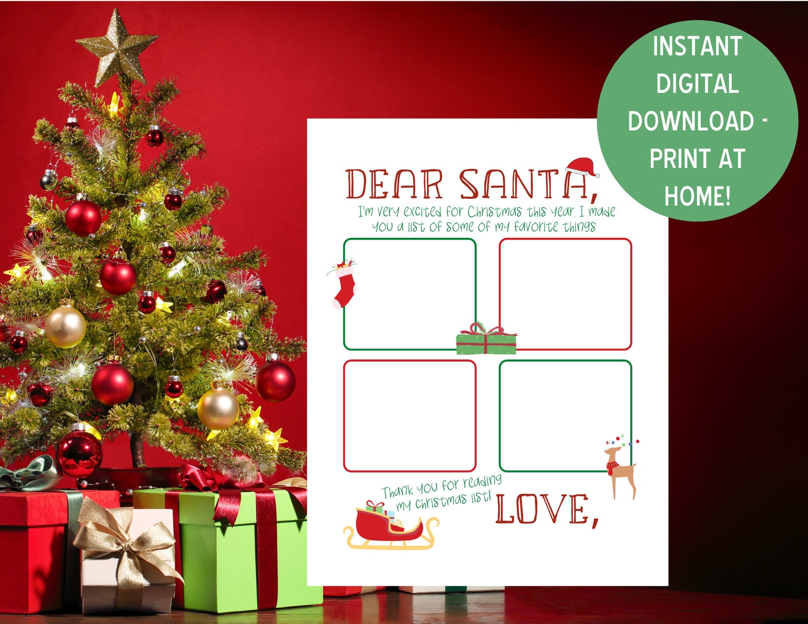 Letter to Santa Printable Wish List Christmas Gift List Note - Etsy