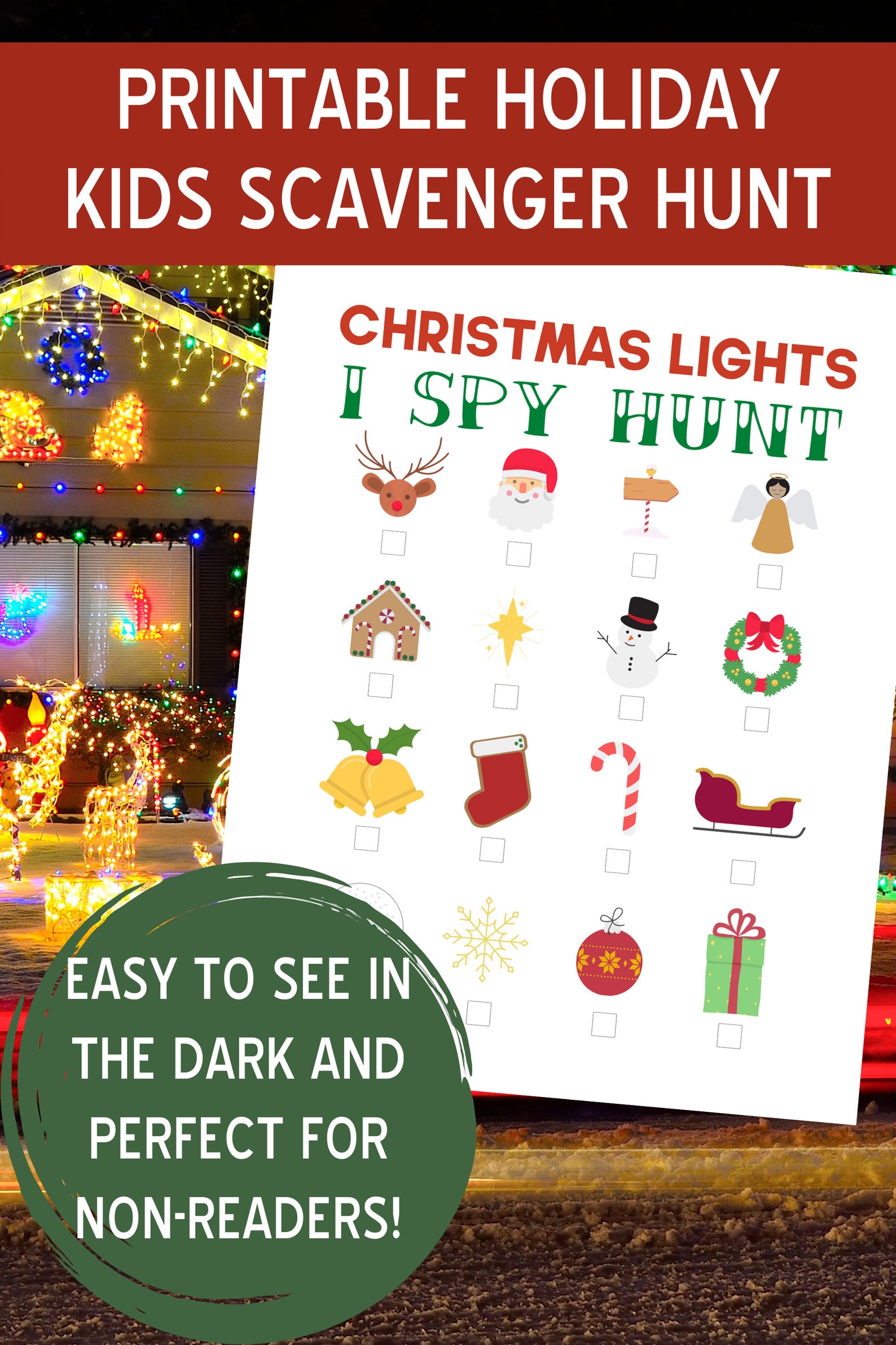 Christmas I Spy Printable for Xmas Lights, Kids Christmas Scavenger ...