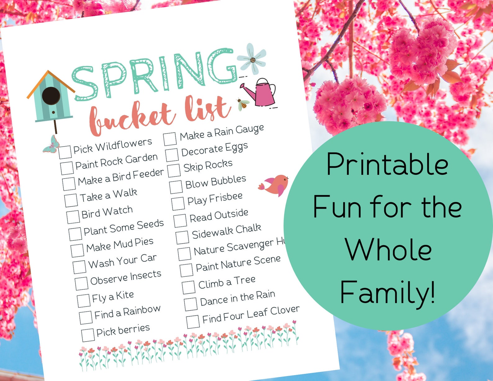 Printable Spring Bucket List EDITABLE PDF * Digital Download of Spring ...