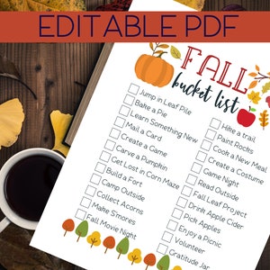 Printable Fall Bucket List EDITABLE PDF * Digital Download of Autumn ...