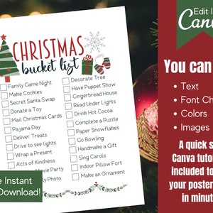 Edit in Canva Bucket List Printable Poster, Christmas Activities for ...