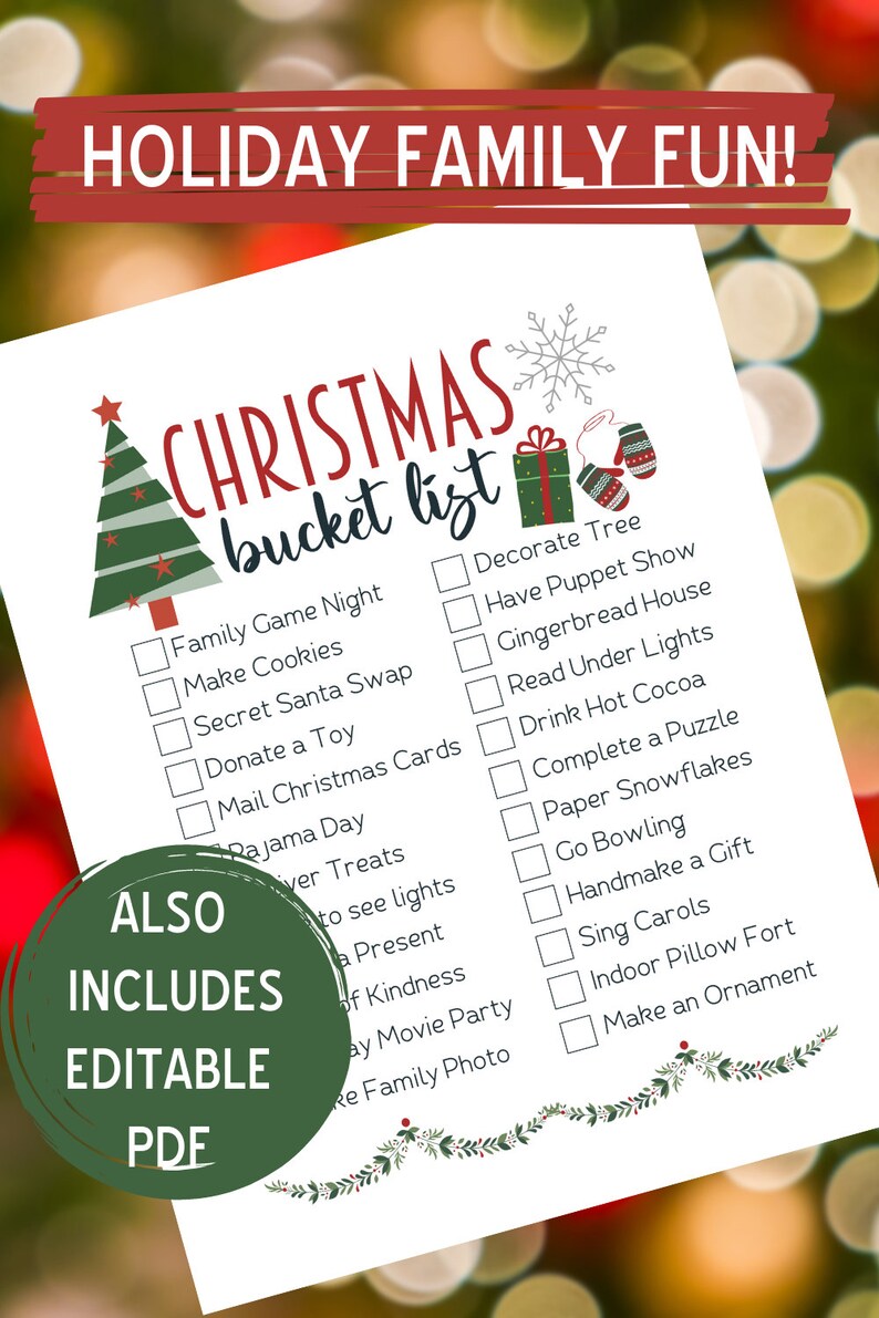 Printable Christmas Bucket List EDITABLE PDF * Download of Winter Fun ...