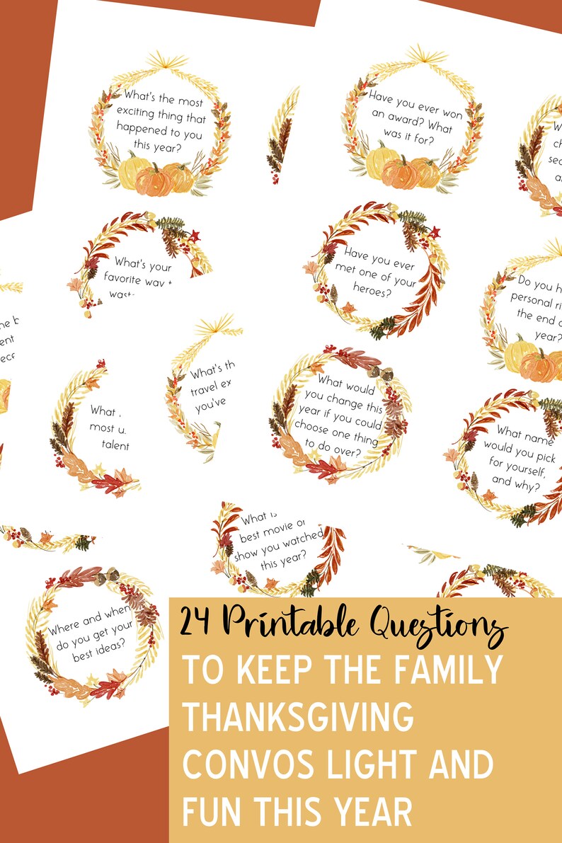 Thanksgiving Dinner Conversation Starter, 24 Questions for Family ...