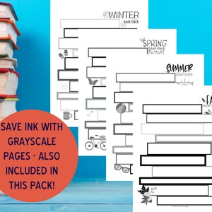 Printable Book Stack Reading Log Bundle, Winter, Spring, Summer, Fall ...