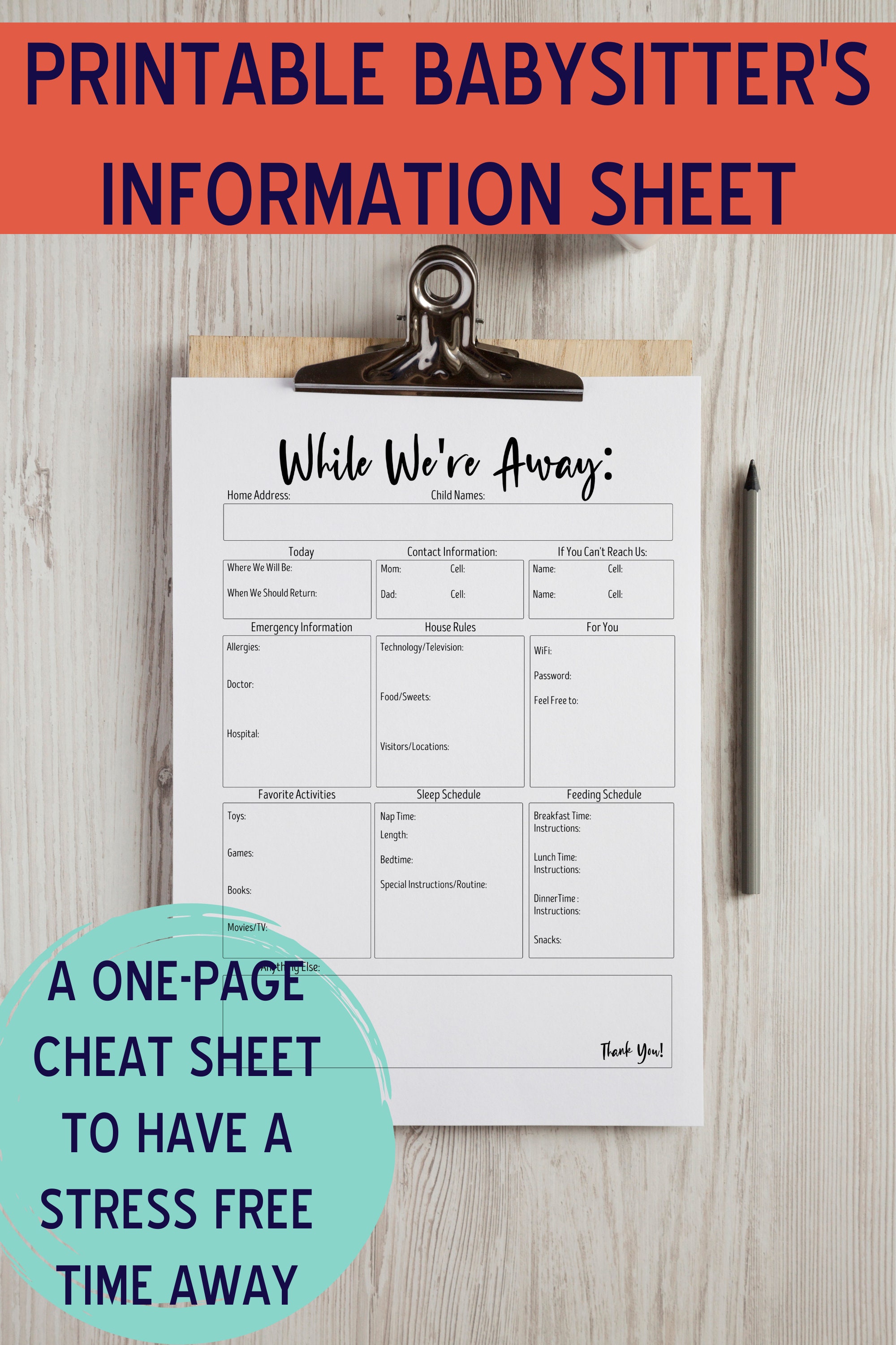 Printable Babysitter Guide With Emergency Contact Information, While We ...