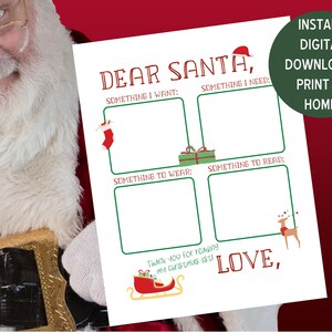Dear Santa Letter Holiday Wish List, Christmas Wish List Printable ...