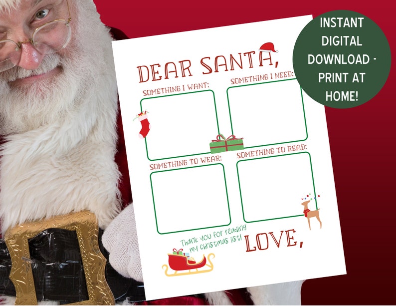 Dear Santa Letter Holiday Wish List, Christmas Wish List Printable ...